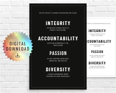 Printable Digital Personalized Core Values Wall Art Print Etsy