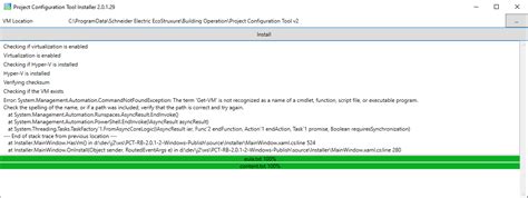 get vm is not recognized error when installing pct 2 schneider