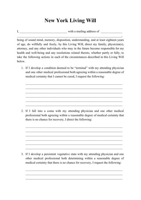 New York Living Will Form Fill Out Sign Online And Download Pdf Templateroller