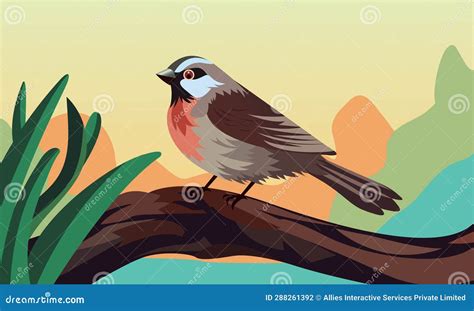 A Cute Sparrow Sitting Tree Branch Against Colorful Stock Illustration Illustration Of Plumage
