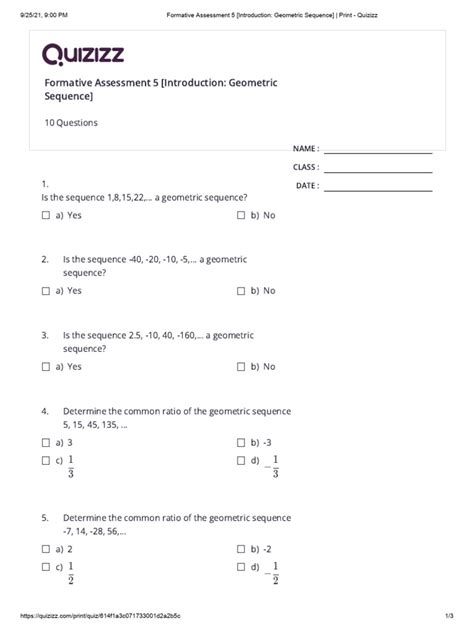Mta Review 5 Geometric Sequence Pdf Mathematics