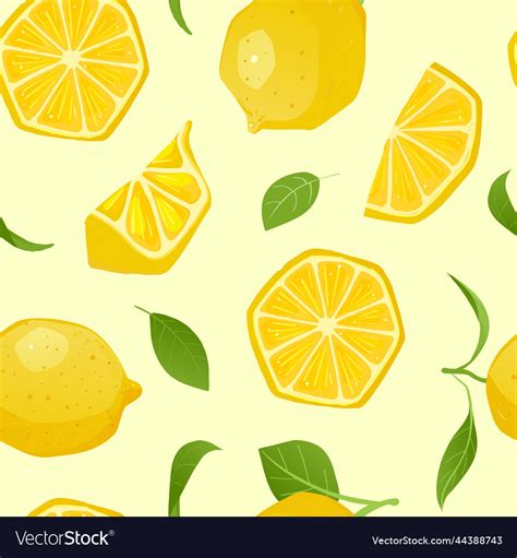 Lemons Slices And Leaves Seamless Pattern Vector Image