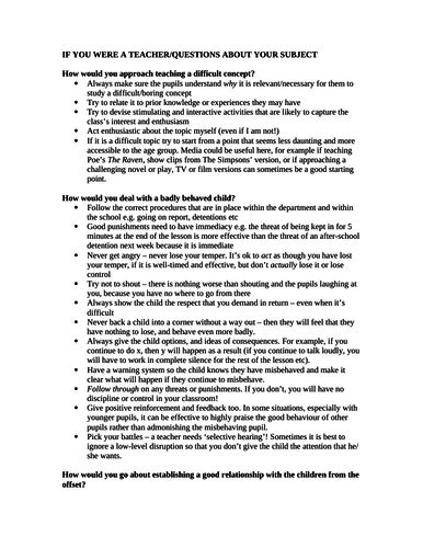 Pgce Interviews With Relevant Ans Teaching Resources