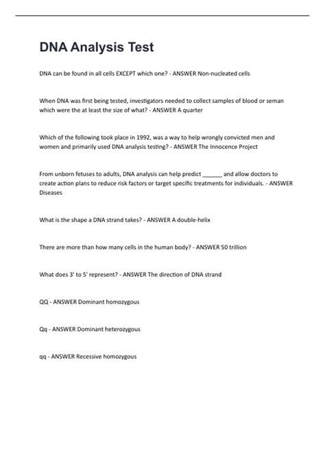 Dna Analysis Test Questions And Answers With Solutions 2025 Ancestry