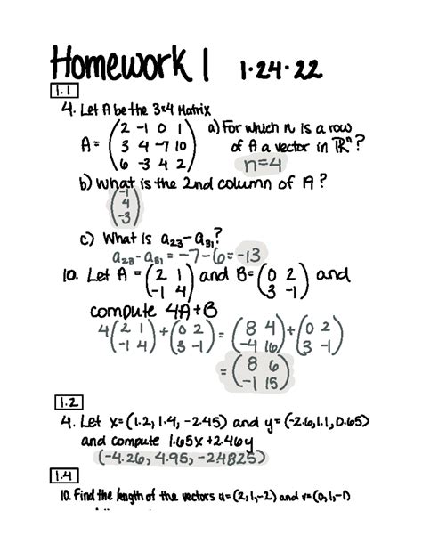 Linear Algebra Homework 1 Homework I 4 Let Abe The 3 4 Matrix A 2 1 0 I A Forwhich N