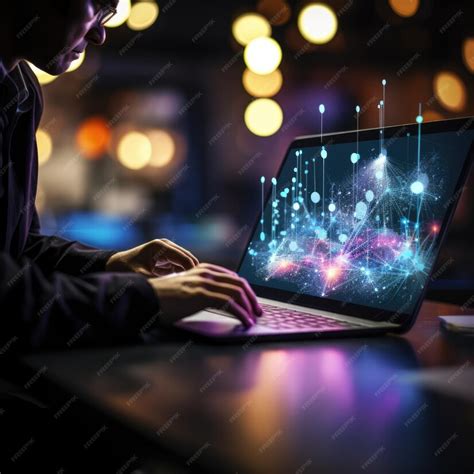 Data Visualization On A Laptop Of A Man Using Hand Premium Ai Generated Image
