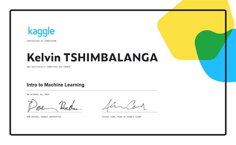 Kelvin Tshimbalanga Completed The Intro To Machine Learning Course On Kaggle
