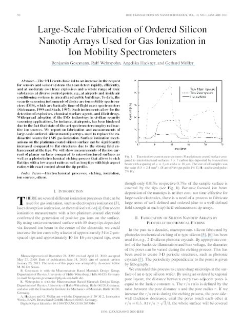 Pdf Silicon Nanotip Arrays For Ion Mobility Spectrometry