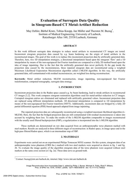 Pdf Evaluation Of Surrogate Data Quality In Sinogram Based Ct Metal
