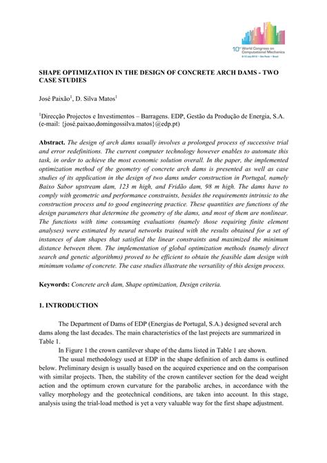 Pdf Shape Optimization In The Design Of Concrete Arch Dams Two Case