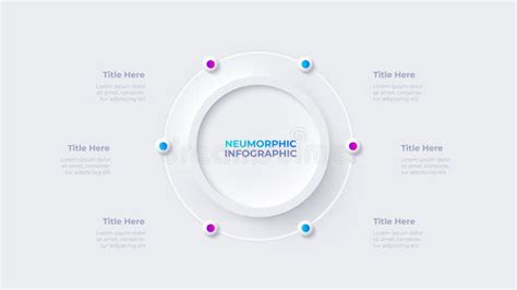 Cycle Diagram With 6 Options Or Steps Infographic Neumorphism Template Stock Vector