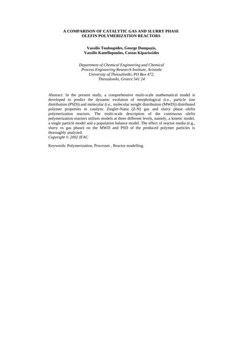 Pdf A Comparison Of Catalytic Gas And Slurry Phase Olefin