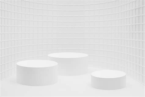 구부러진 골방 3 실린더 연단 모자이크 타일 절묘한 아름다움 스타일 프리젠 테이션 화장품 스파 상품 광고 디스플레이 디자인을위한 템플릿으로 현대 흰색 추상 무대 모형 3가지