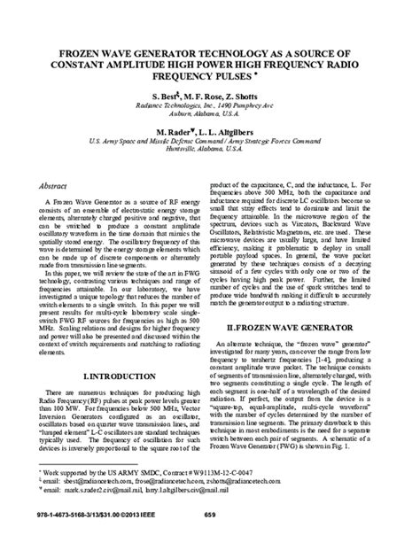 Pdf Frozen Wave Generator Technology As A Source Of Constant