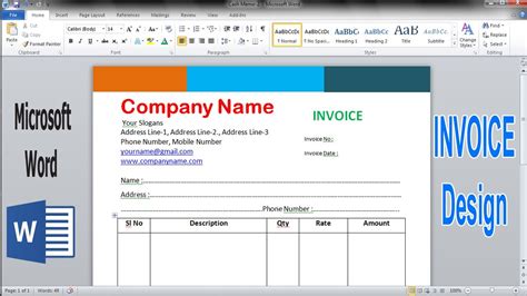 How To Create Invoice Design In Microsoft Word 2010 Youtube