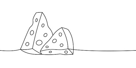 치즈 조각 한 줄 연속 그리기 치즈 제품은 한 줄 그림을 계속합니다 벡터 미니멀리스트 선형 그림입니다 구멍에 대한 스톡 벡터