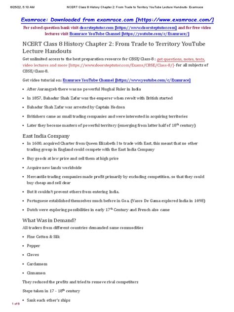 Ncert Class 8 History Chapter 2 Youtube Lecture Handouts Pdf South Asia