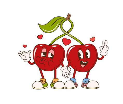 Cartoon Retro Groovy Cherry Twins Characters 55043753 Vector Art At Vecteezy