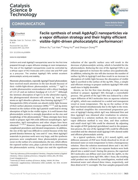 Pdf Facile Synthesis Of Small Agagcl Nanoparticles Via A Vapor