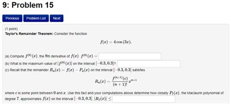 Solved 9 Problem 15 Problem List Next Previous 1 Point