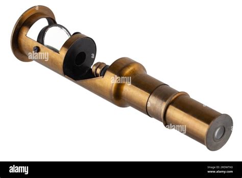 Vintage Brass Microscope Small Hand Microscope From The 20th Century Isolated On White