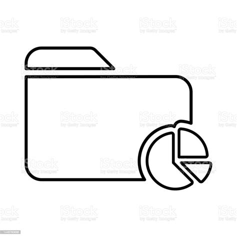 Pie Chart Graph Folder Save Data Icon In Line Style Stock Illustration