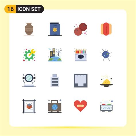 Set Of 16 Commercial Flat Colors Pack For Preferences Cog Magician Sausage Food Editable Pack Of