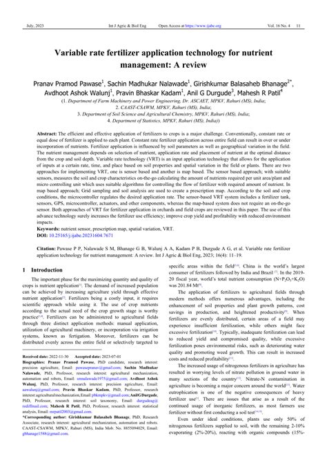 Pdf Variable Rate Fertilizer Application Technology For Nutrient Management A Review