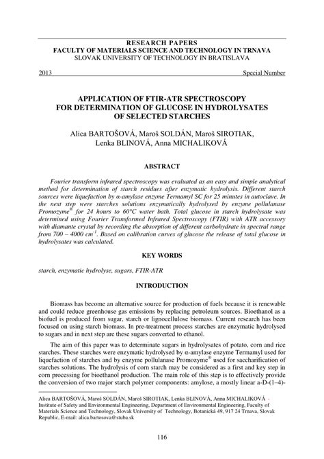 Pdf Application Of Ftir Atr Spectroscopy For Determination Of Glucose In Hydrolysates Of