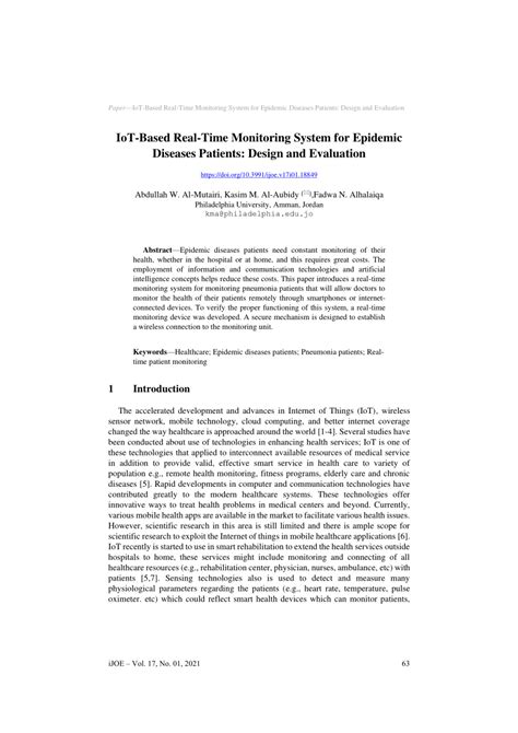 Pdf Iot Based Real Time Monitoring System For Epidemic Diseases