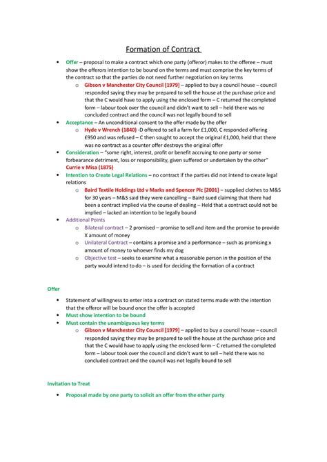 Contract Law Notes Law1030 Contract Law Leeds Thinkswap