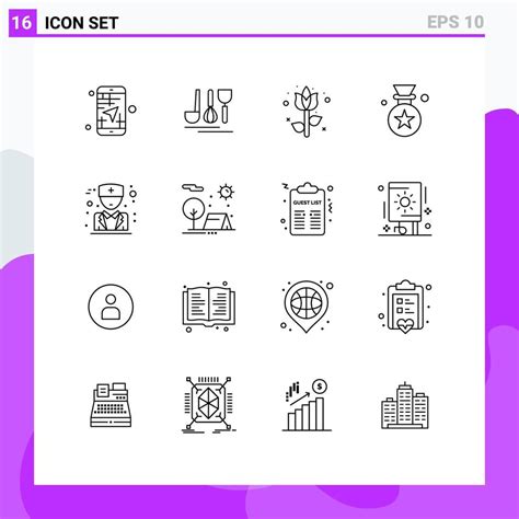 Set Of 16 Vector Outlines On Grid For Doctor Badge Travel Award Plant Editable Vector Design