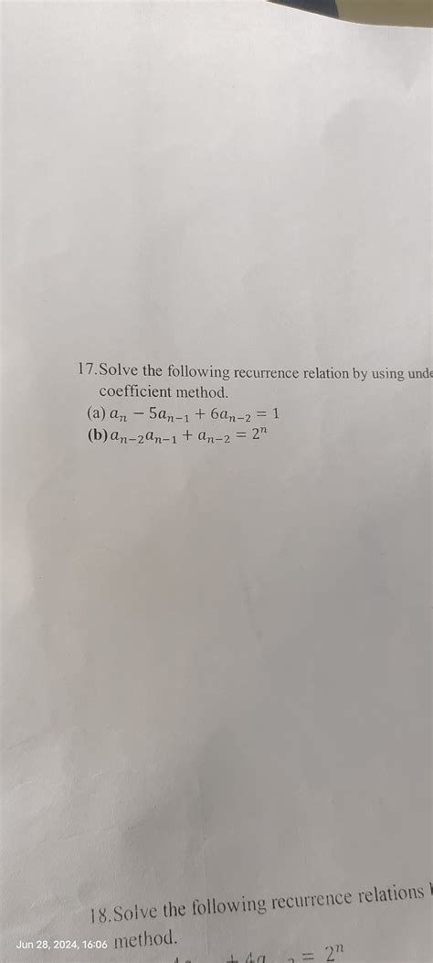 17 Solve the following recurrence relation by | StudyX