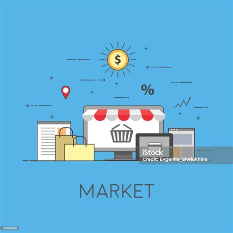 평면 디자인 웹사이트 및 모바일 웹사이트에 대 한 전자 상거래 및 E쇼핑의 배너 시장입니다 고도로 사용자 정의 하 고 사용 하기 쉬운 개념에 대한 스톡 벡터 아트 및 기타