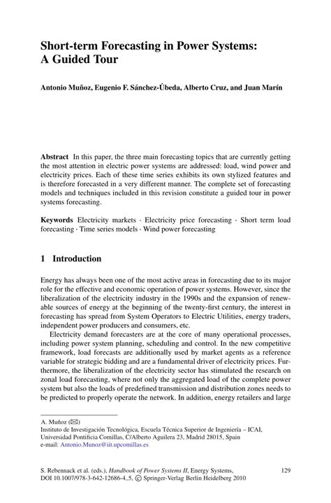 Pdf Short Term Forecasting In Power Systems A Guided Tour