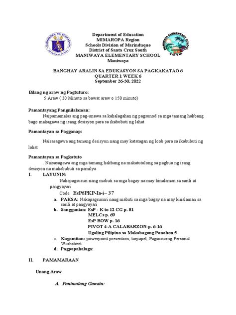 Esp 6 Quarter 1 Week 6 Day 1 5 Pdf