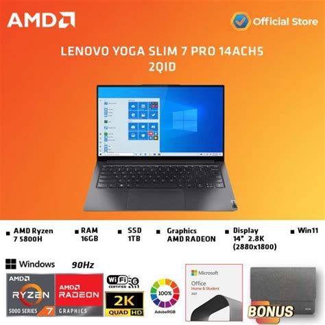 Jual Lenovo Yoga Slim 7 Pro 14ach5 2qid Ryzen 7 5800h 16gb 1tbssd Amd