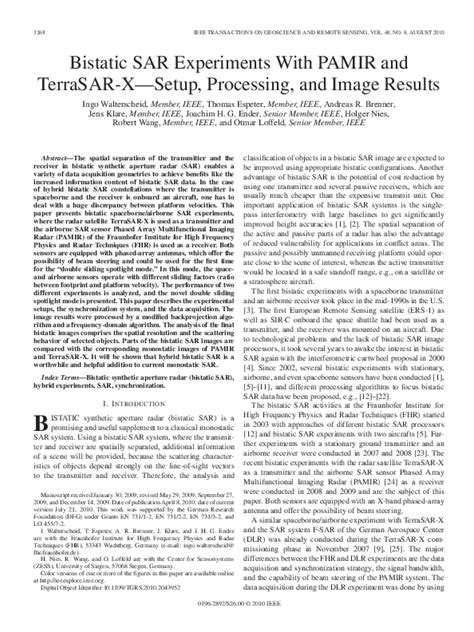 Pdf Bistatic Sar Experiments With Pamir And Terrasar X—setup