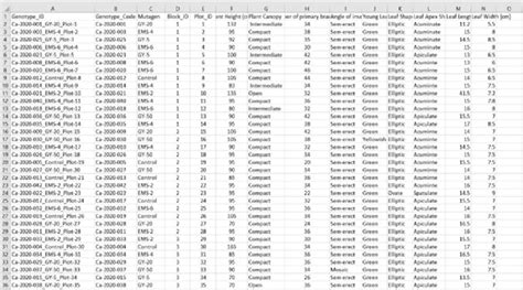 A Screenshot Of The Exported Data File From The Field Book Application Download Scientific