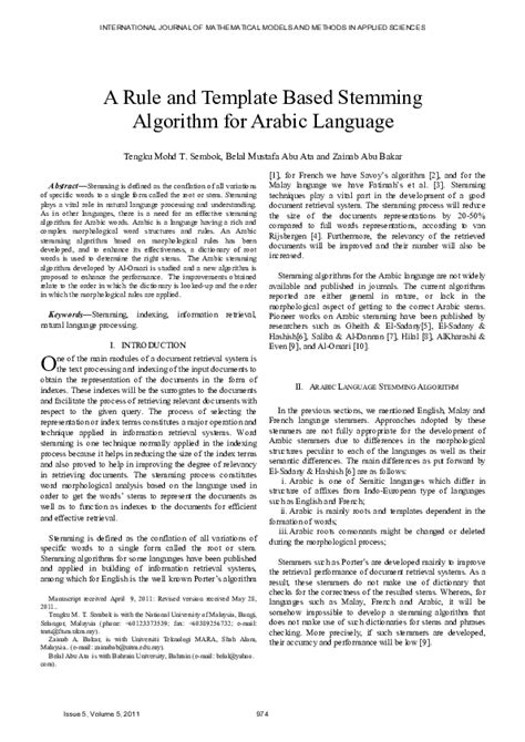 Pdf A Rule And Template Based Stemming A Lgorithm For Arabic Language