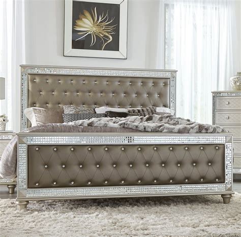 Modern Design Champagne Finish 1pc Cal King Bed Acrylic Crystal Tufting