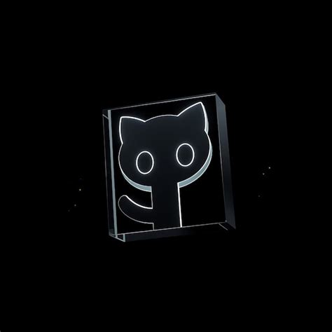 D Render Github Logo In Transparent Black Glass Floating Upright With A Side Tilt Neon White