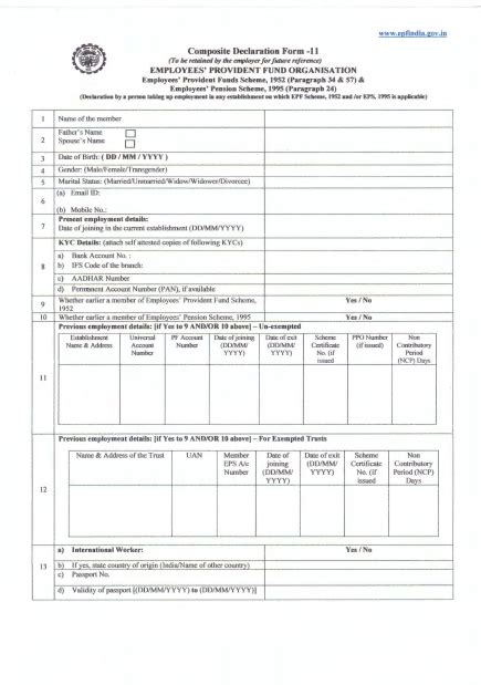 Epfo Introduction Of Composite Declaration Form 11 In Place Of