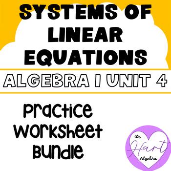 Unit Systems Of Linear Equations Practice Worksheet Bundle TPT
