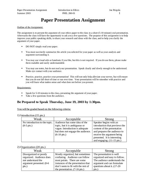 Paper Presentation Assignment Introduction To Ethics Phil 260