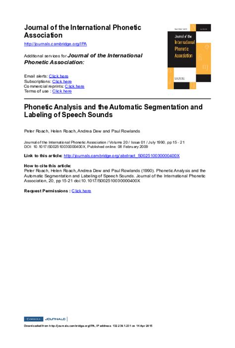 pdf phonetic analysis and the automatic segmentation and labeling of