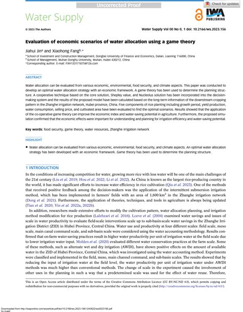 Pdf Evaluation Of Economic Scenarios Of Water Allocation Using Game