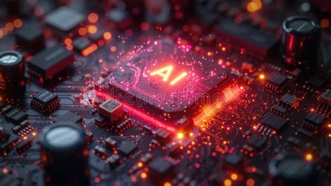 Ai Chip Glows With Energy And Power Futuristic Red Hot Processor Of