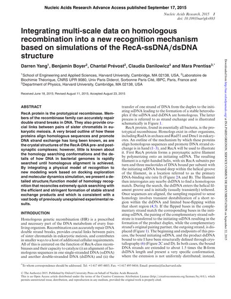 Pdf Integrating Multi Scale Data On Homologous Recombination Into A