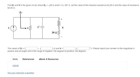 solved find zt and v in the given circuit where zc 20 Ω